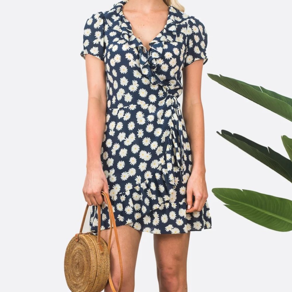 Realisation Par Valentina Mini Wrap Dress Daisy Print… - Gem